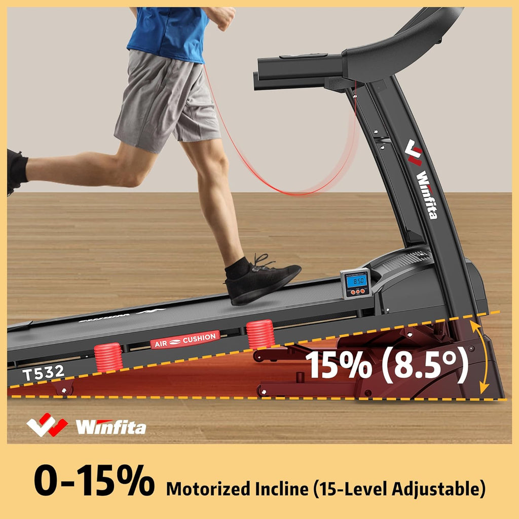 Folding Treadmill with Auto Incline, 3.25HP Ultra-silent Motor, Speed ...