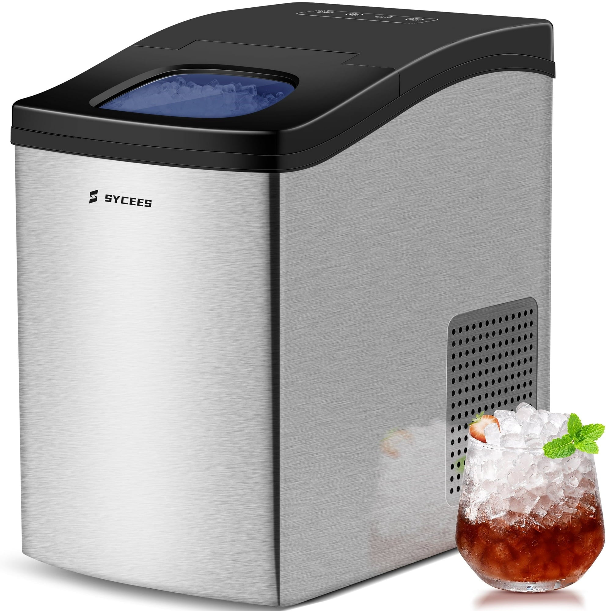 SYCEES Portable Nugget Ice Maker for Countertop, 33lbs/24h, 5lbs Ice S ...